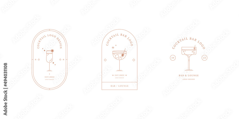 Cocktails logo template. Cocktail bar logo. Vector design linear ...