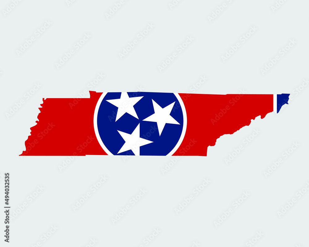 Tennessee Map Flag. Map of TN, USA with the state flag. United States ...