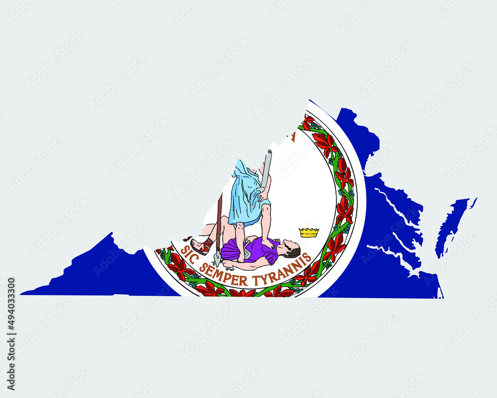 Virginia Map Flag. Map of VA, USA with the state flag. United States ...