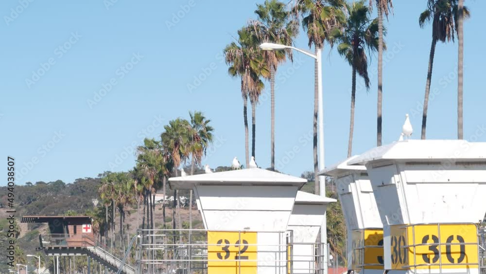 Lifeguard stand or life guard tower hut, surfing safety on California ...