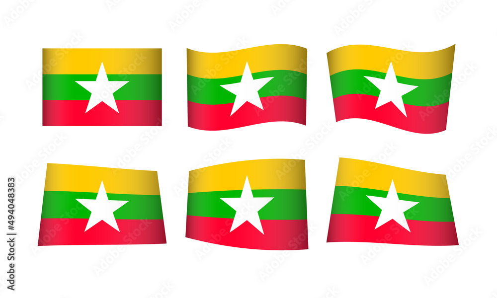 Myanmar Burma Flag Set Burmese Flags National Symbol Banner Icon Vector ...