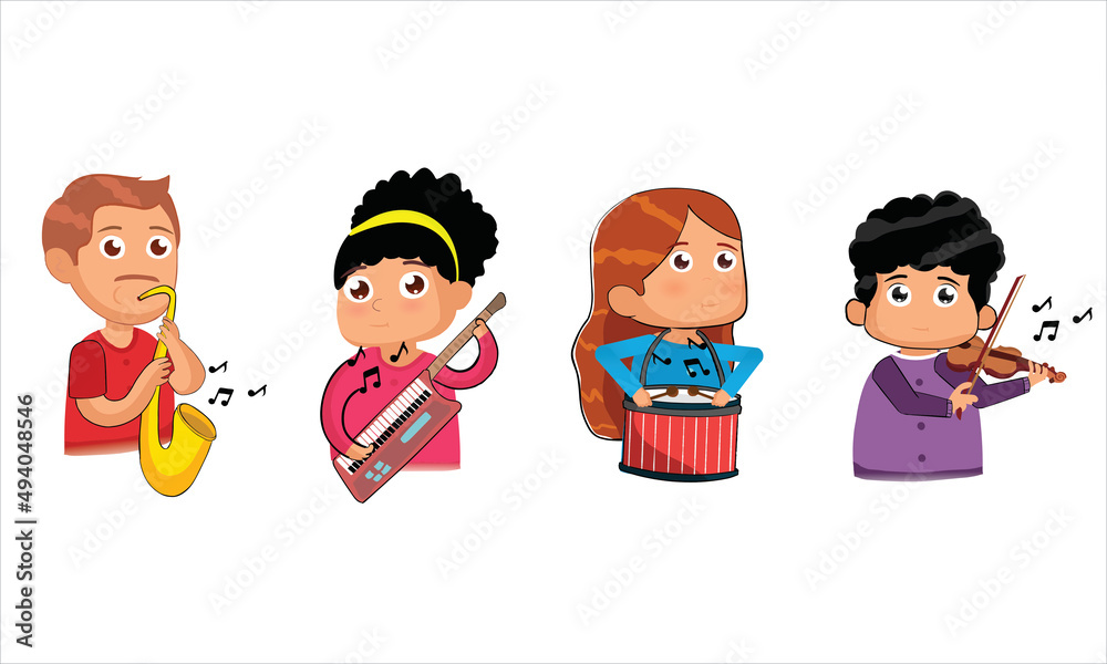 Cartoon Style People playing musical instruments vector illustrations ...