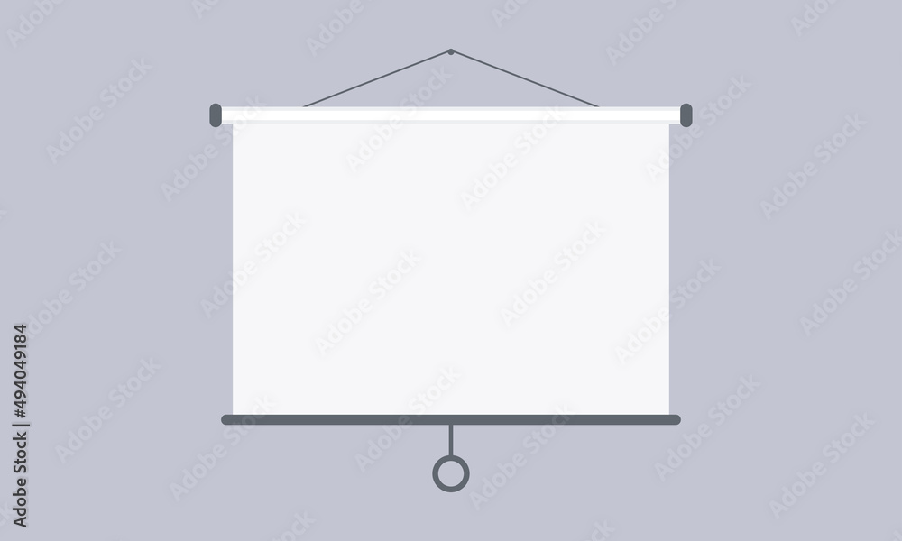 Blank projection screen hang on the wall. Mockup with projection screen ...