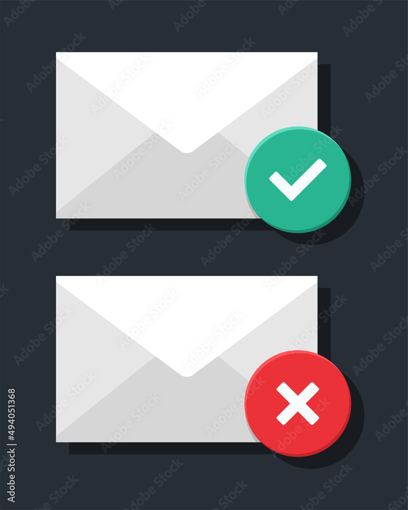Mail envelope with check mark and cross sign. Vector illustration Stock ...