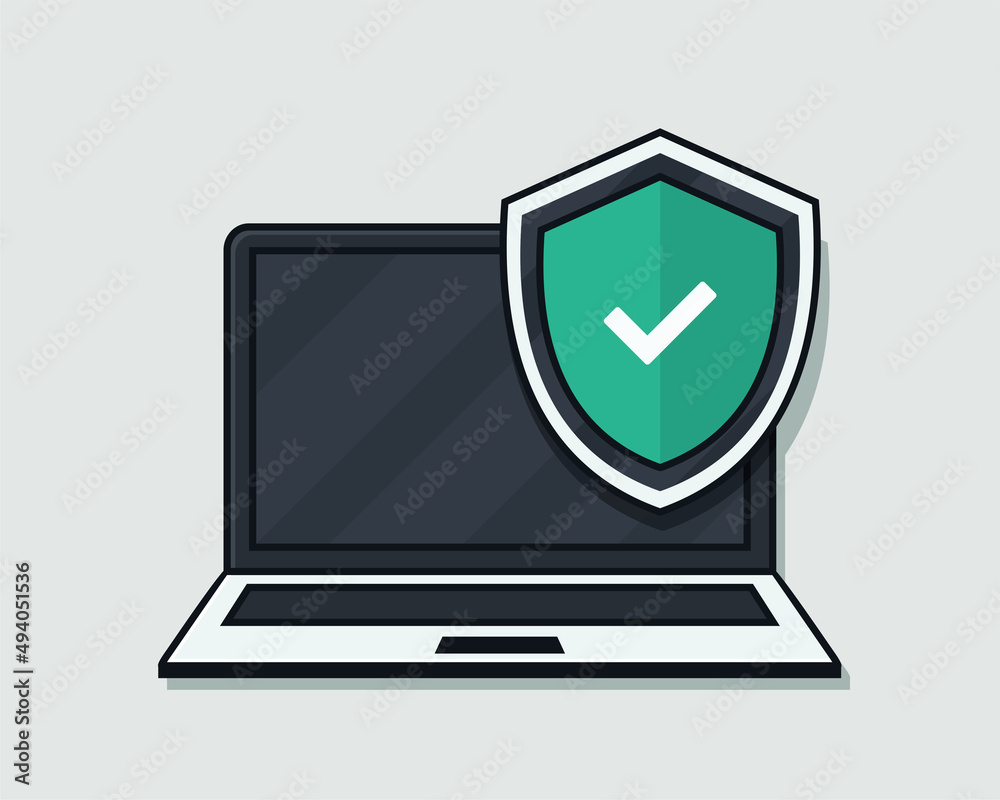 Shield with check mark on laptop computer screen. Vector illustration Stock Vector | Adobe Stock