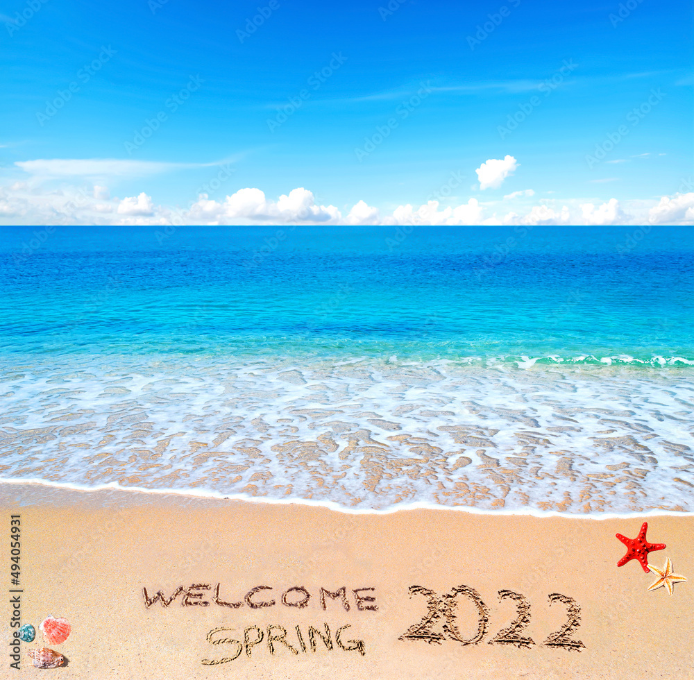 Welcome Spring 2022 on the beach Stock Photo | Adobe Stock