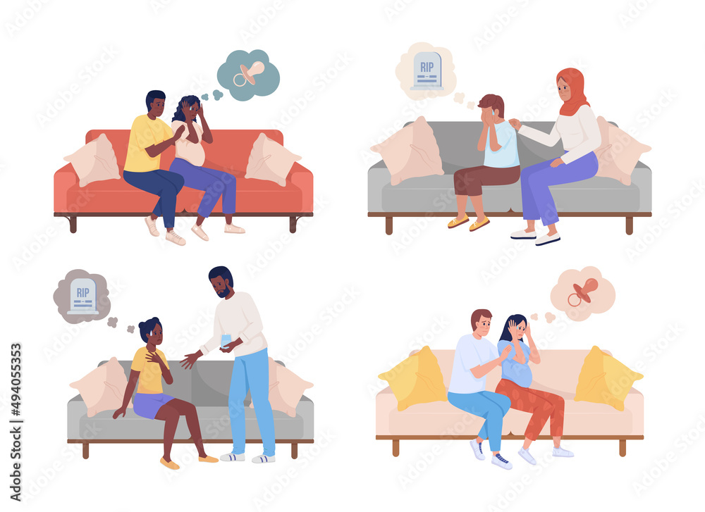 Reassuring semi flat color vector characters set. Sitting figures. Full ...