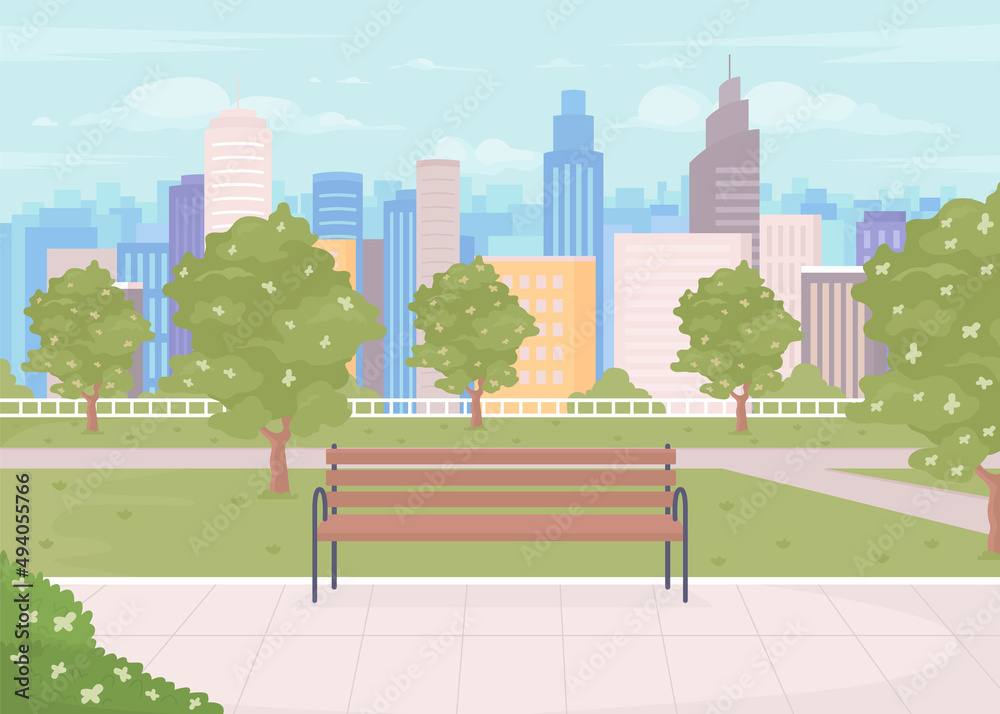 City park flat color vector illustration. Green space to residents ...
