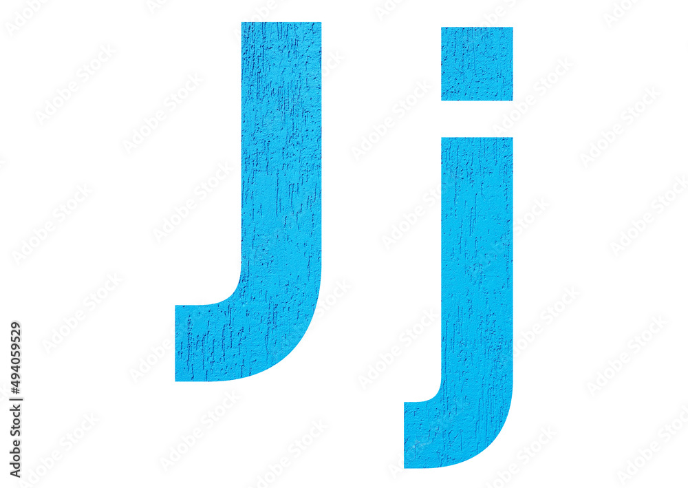 Alphabet uppercase and lowercase letters J with wall texture. Blue ...