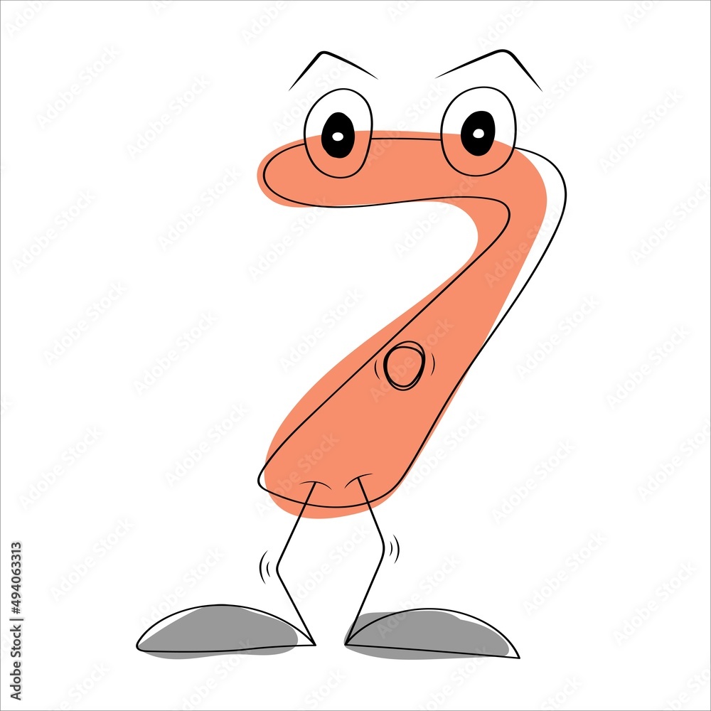 cartoon number seven, funny numbers for children's design, visual ...