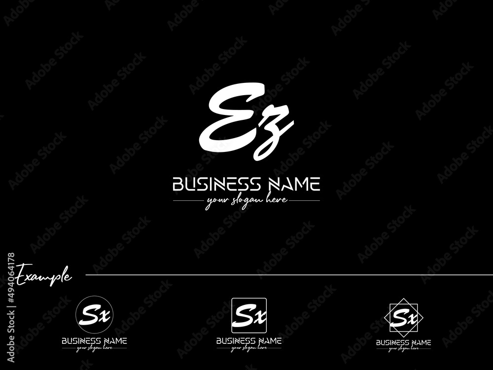 Letter EZ Logo Design, Signature Ez ze Logo Letter Vector Stock Black ...