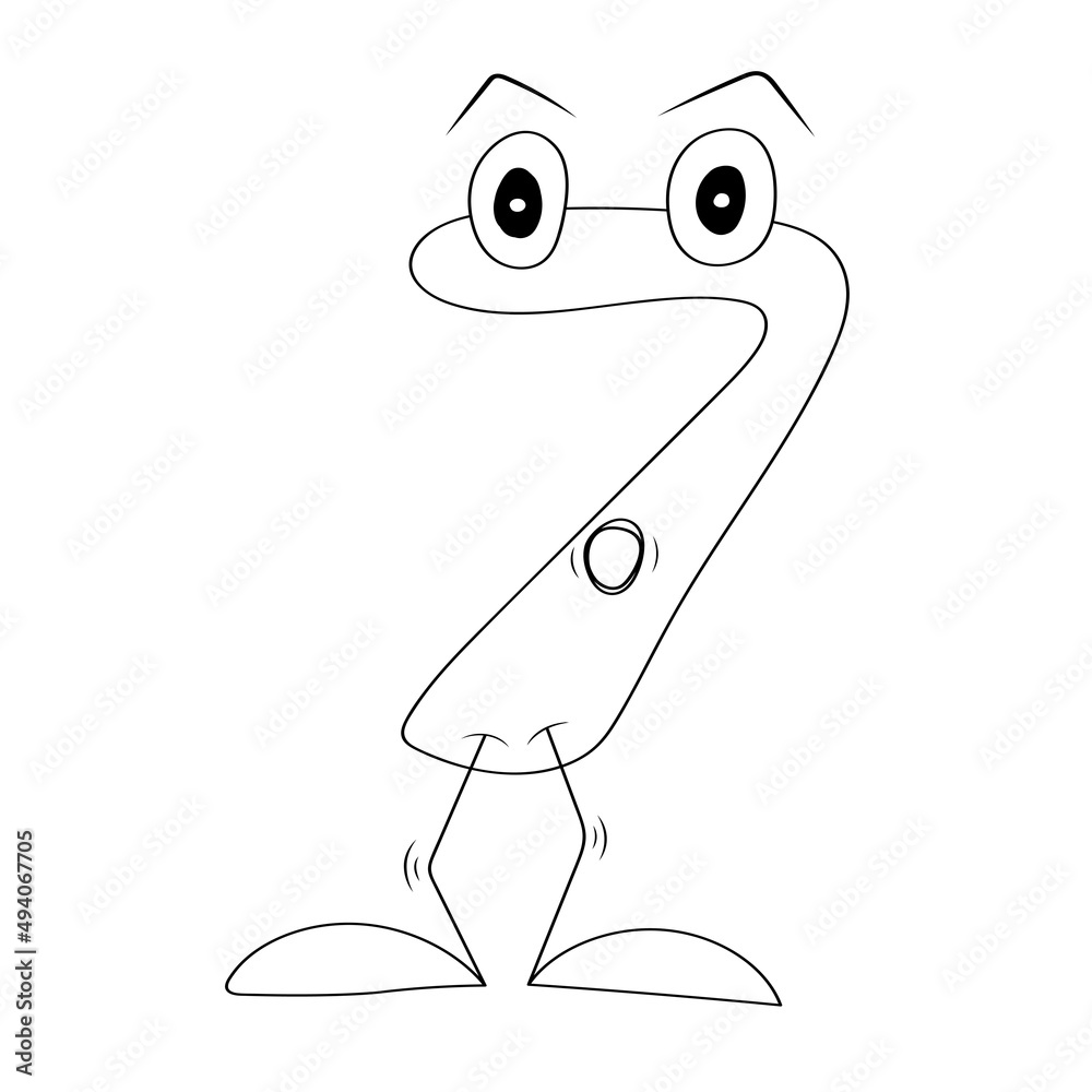 cartoon number seven, funny numbers for coloring children's design ...