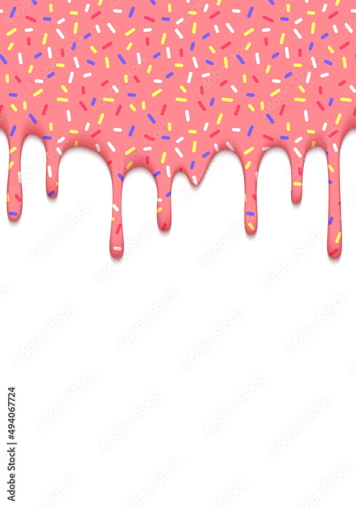 Vector Illustration Of Dripping Pink Glaze With Colorful Sprinkles