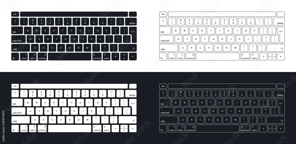 Vecteur Stock Keyboard Computer Keyboard Laptop Modern Key Buttons For Pc Black White