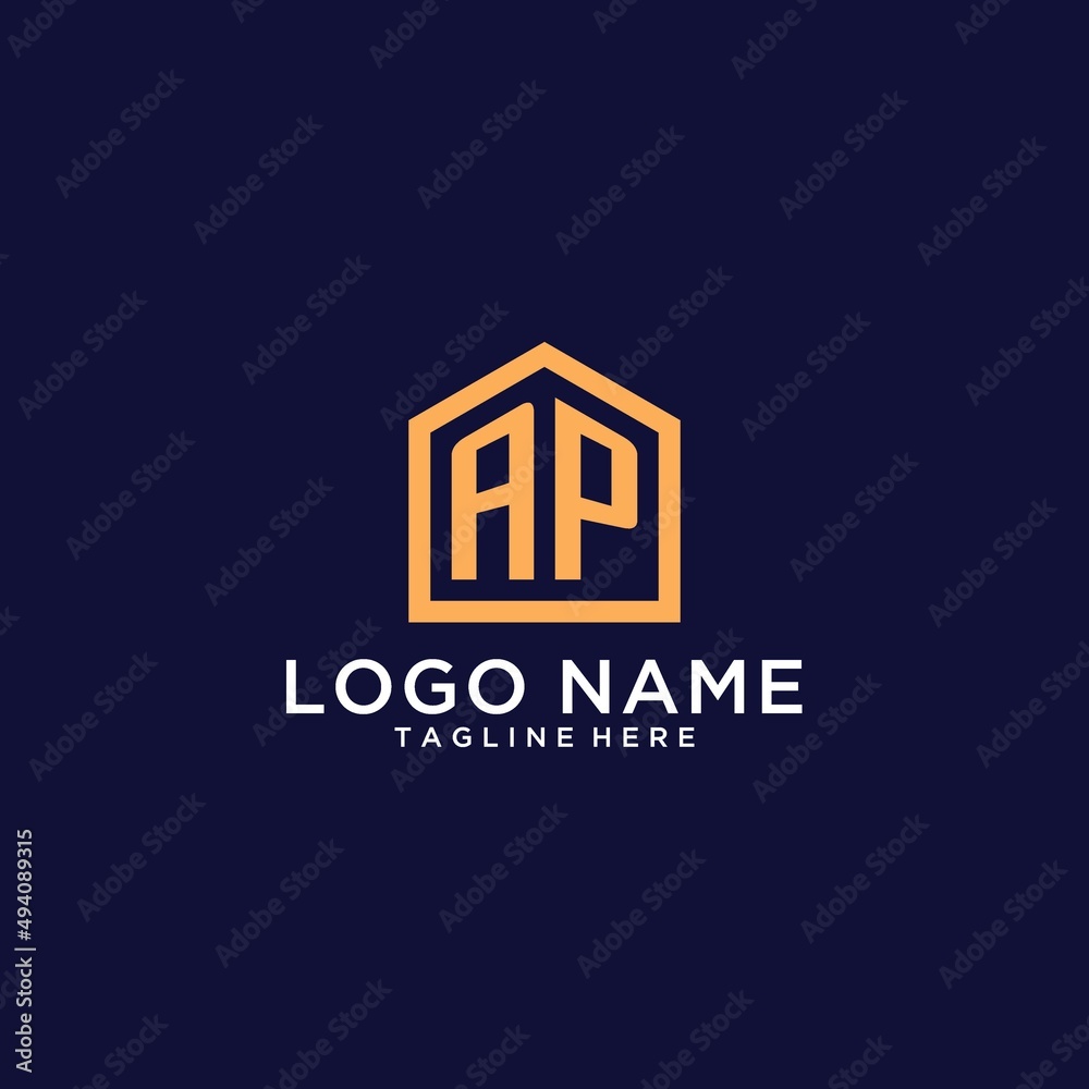 Initial AP logo with abstract home shape, modern minimalist realty logo ...