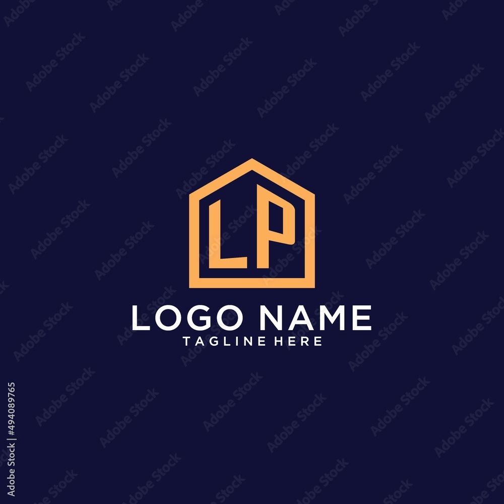 Initial LP logo with abstract home shape, modern minimalist realty logo ...