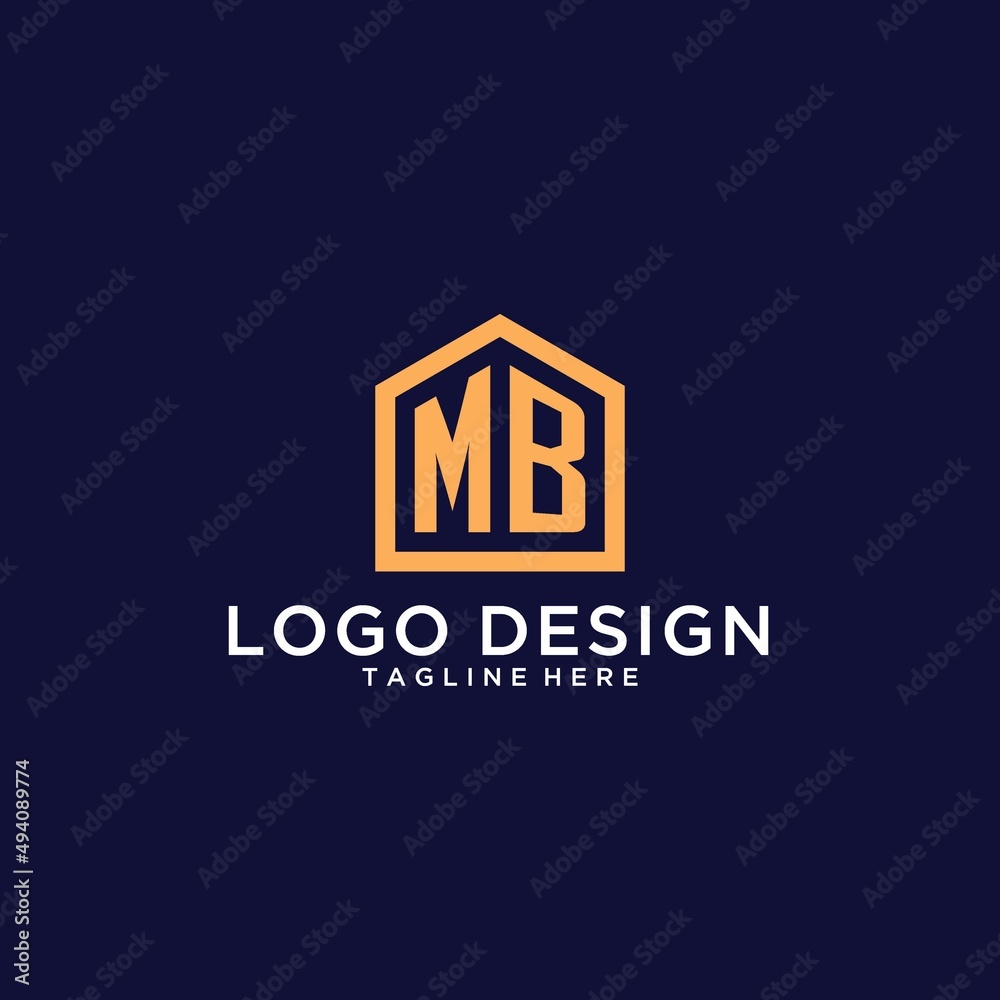 Initial MB logo with abstract home shape, modern minimalist realty logo ...