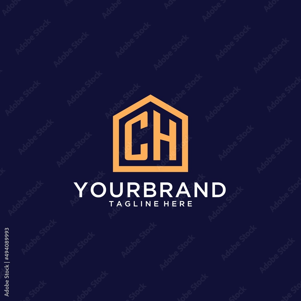Initial CH logo with abstract home shape, modern minimalist realty logo ...