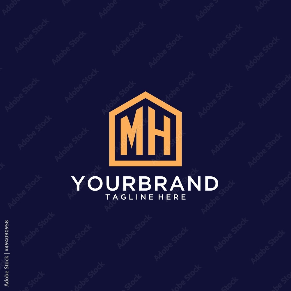 Initial MH logo with abstract home shape, modern minimalist realty logo ...