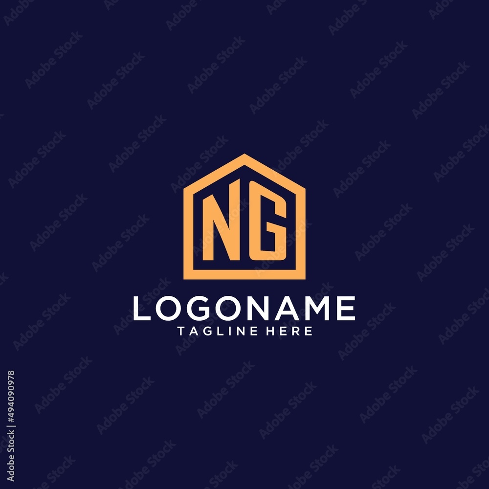 Initial NG logo with abstract home shape, modern minimalist realty logo ...