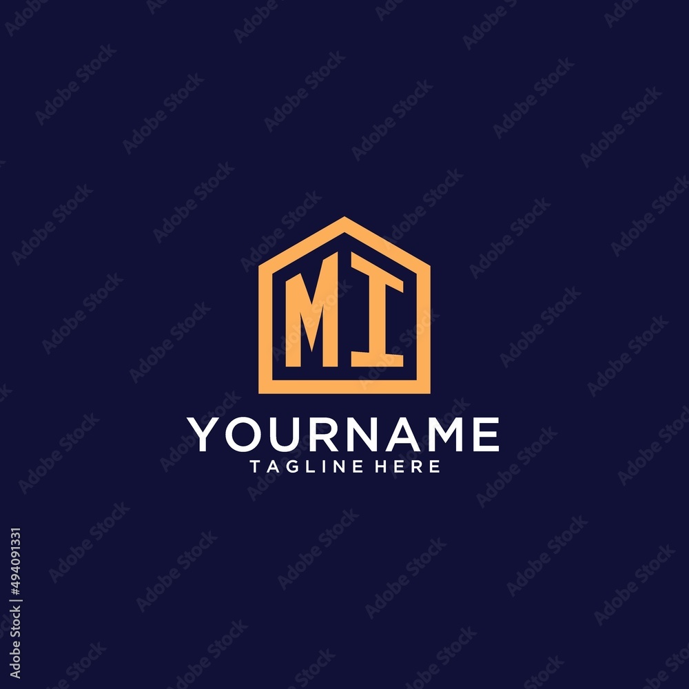 Initial MI logo with abstract home shape, modern minimalist realty logo ...