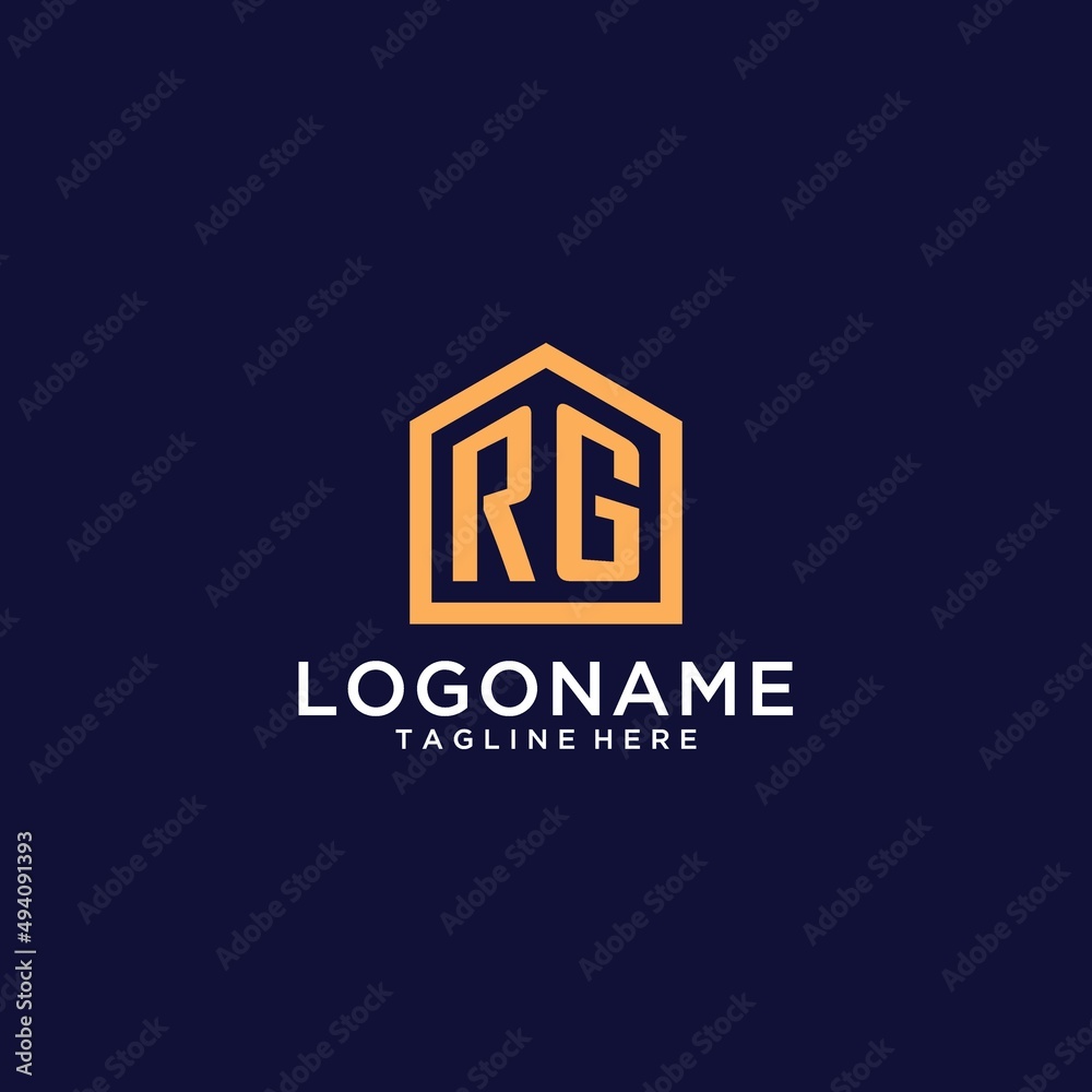 Initial RG logo with abstract home shape, modern minimalist realty logo ...
