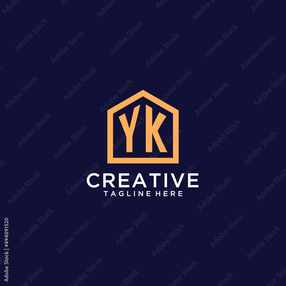 Initial YK logo with abstract home shape, modern minimalist realty logo ...