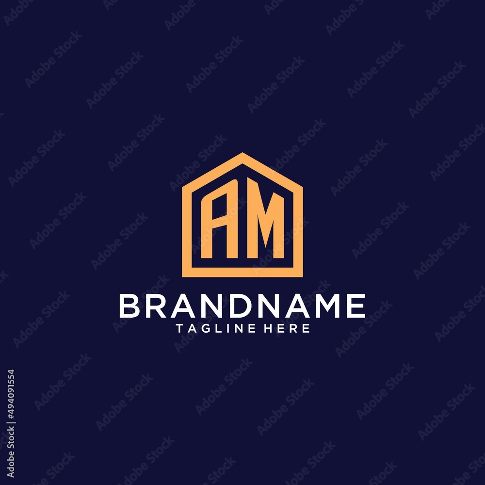 Initial AM logo with abstract home shape, modern minimalist realty logo ...