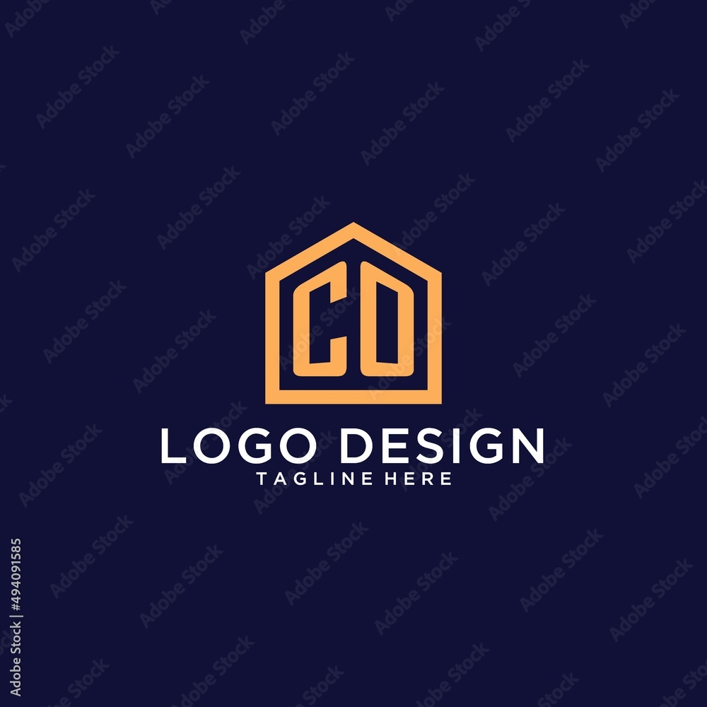 Initial CO logo with abstract home shape, modern minimalist realty logo ...