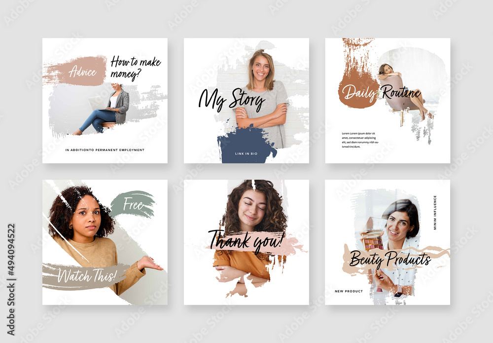 Creative Social Media Layouts with Brush Photo Placeholders Stock ...