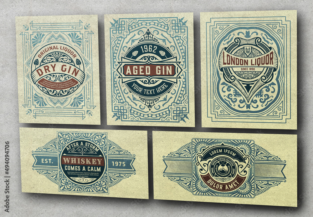 Set of 5 Vintage Labels for Packaging Stock Template | Adobe Stock