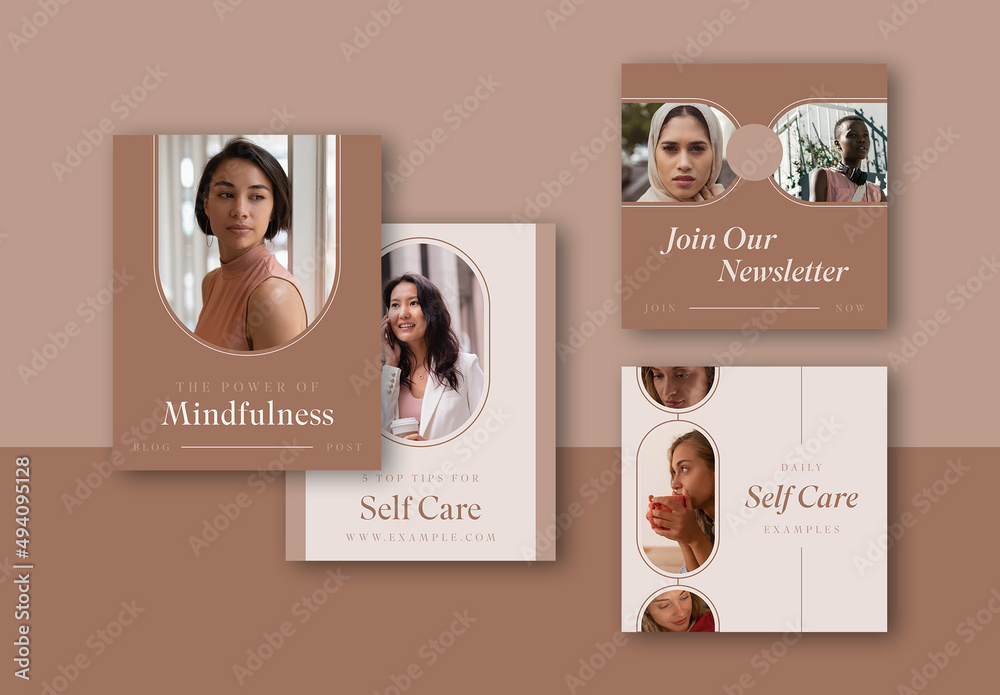 Set of Neutral Social Media Posts Stock Template | Adobe Stock