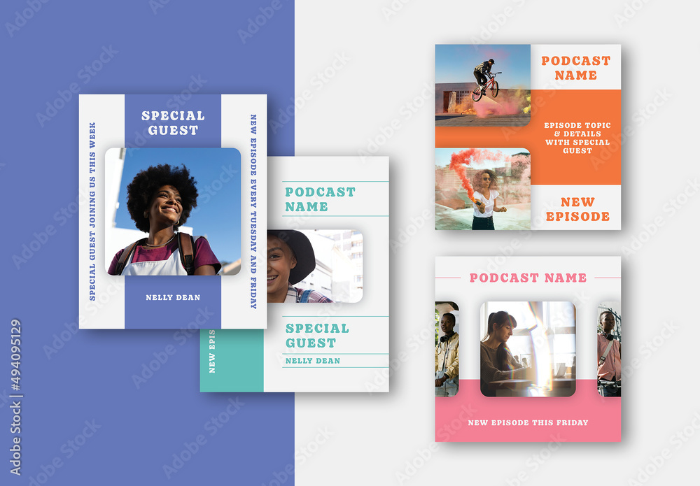 Colourful Social Media Set Stock Template | Adobe Stock