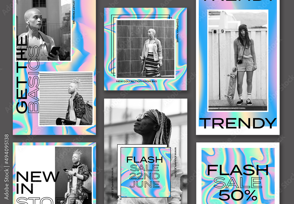 Gradient Trendy Social Media Set Stock Template | Adobe Stock