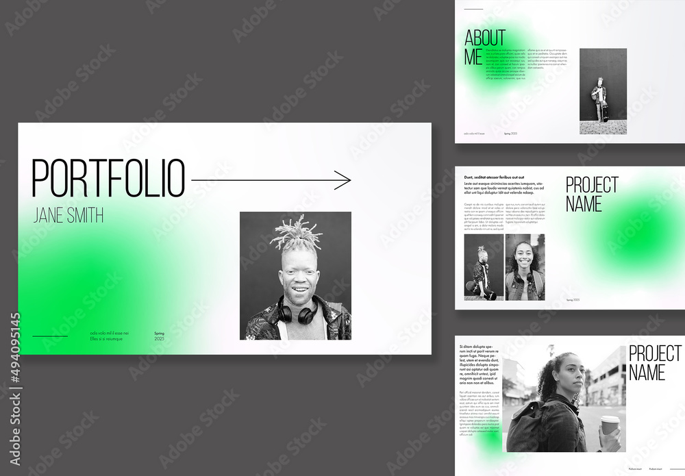Portfolio Layout with Green Gradient Accent Stock Template | Adobe Stock