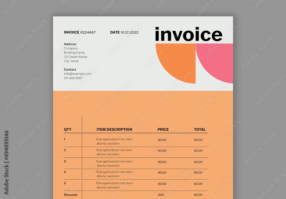 Minimal Orange Invoice with Abstract Shapes Stock Template | Adobe Stock