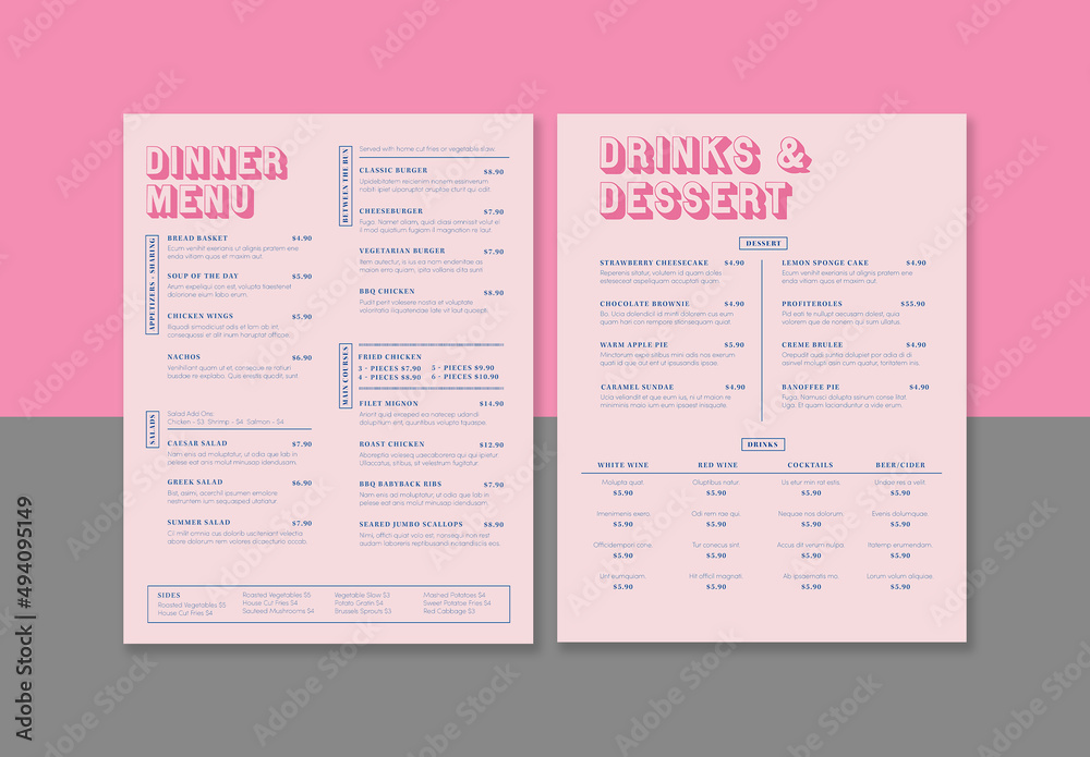 Pink Menu Layout Stock Template | Adobe Stock