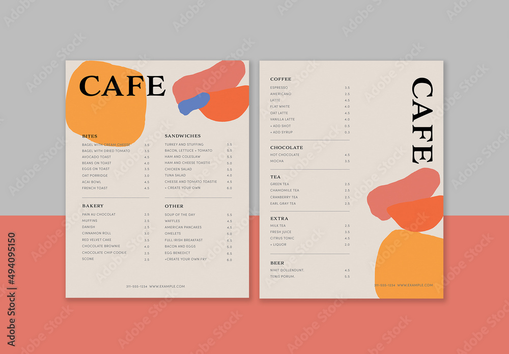 Cafe Menu Layout with Abstract Shapes Stock Template | Adobe Stock