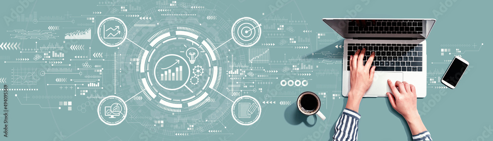 Data Analysis concept with person using a laptop computer Stock Photo ...