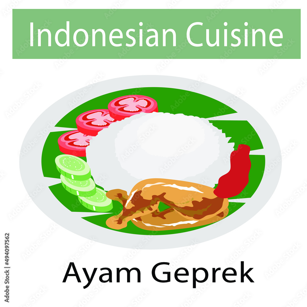 ayam geprek, crispy chicken, indonesian food Stock Vector | Adobe Stock