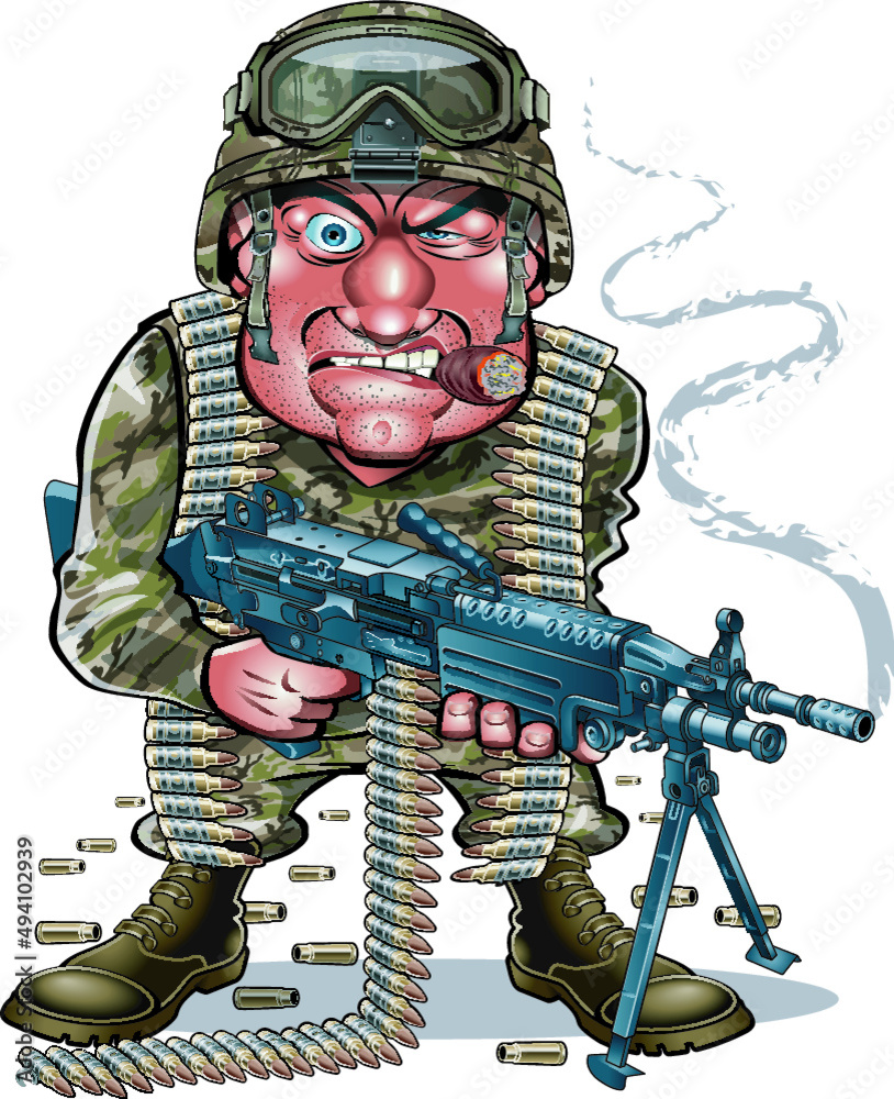 Cartoon style soldier with light machine gun Stock Vector | Adobe Stock