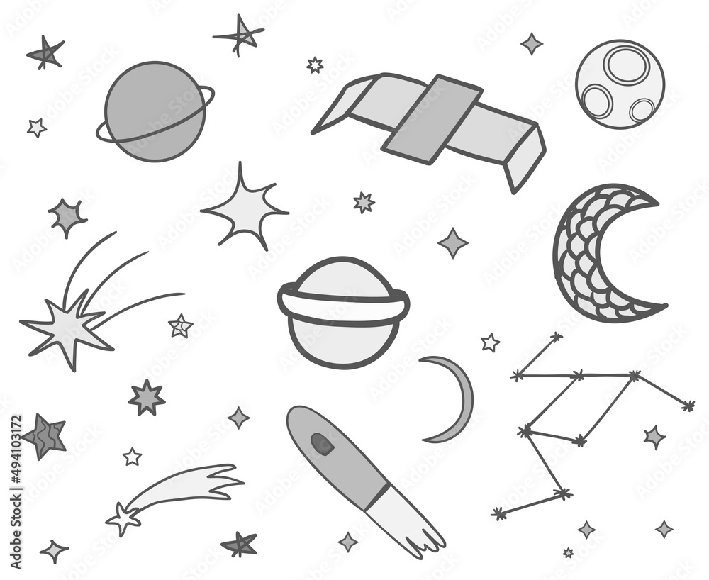 Cosmos elements on isolation background. Collection. Doodles for design ...