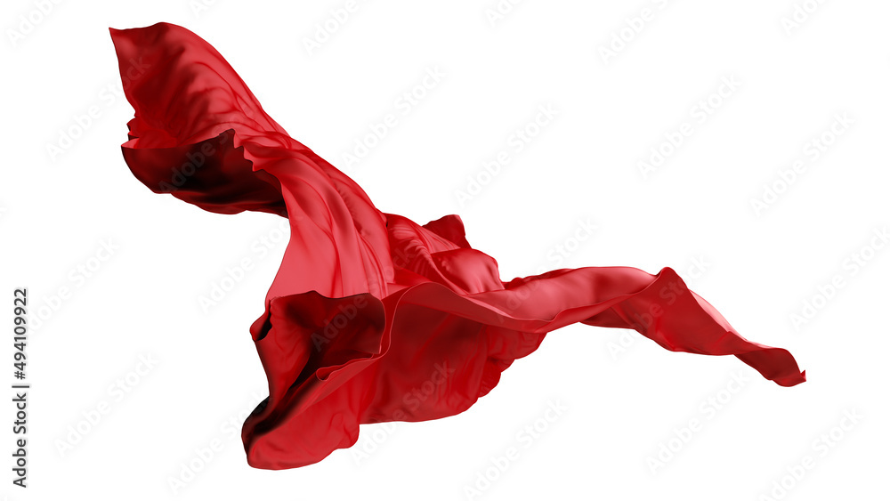 3d render, abstract red fabric falls down. Fashion clip art isolated on ...
