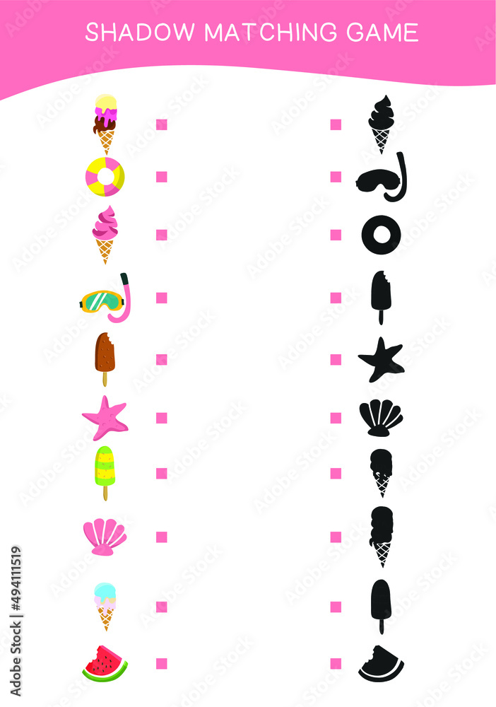 Matching shadow game for Preschool Children. Educational printable ...