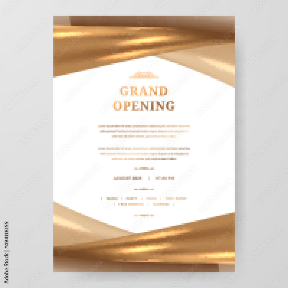 Grand opening party poster invitation. Elegant luxury with golden swirl ...