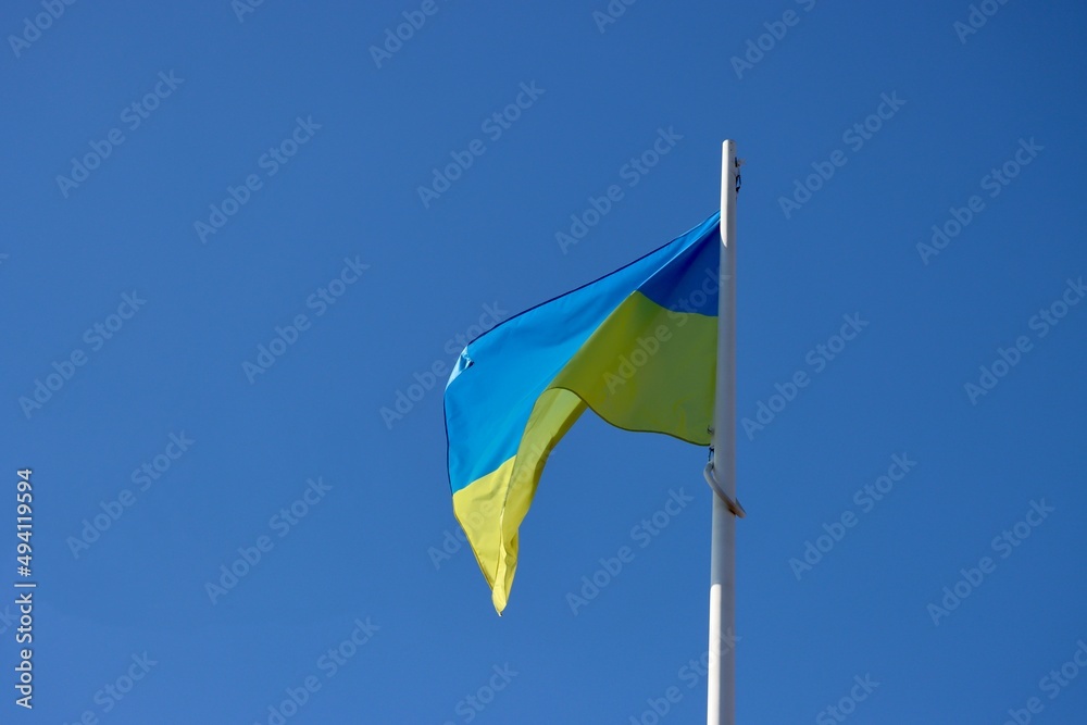 Ukraine flag waving in strong wind on a sunny summer day Stock Photo ...