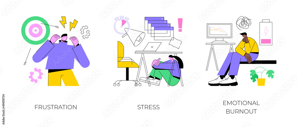 Mental disorder abstract concept vector illustration set. Frustration ...