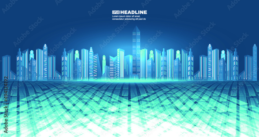 Virtual future city skyline idea map of future city concept Stock ...