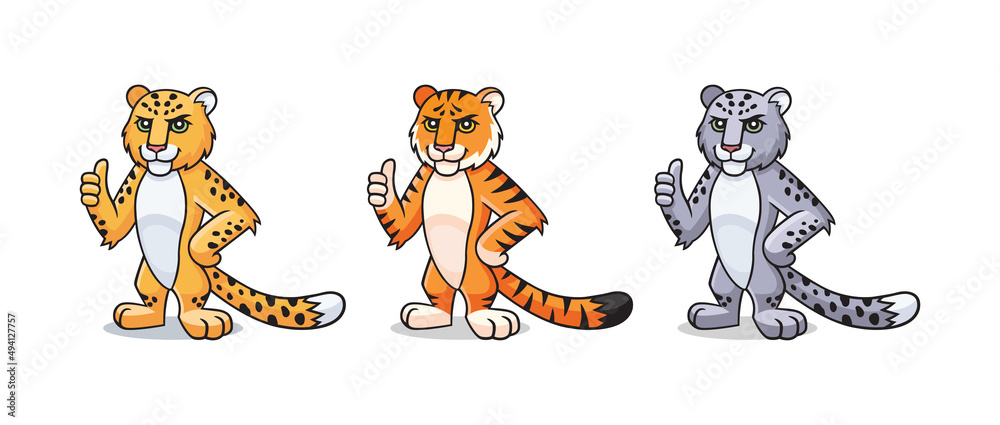 Tiger, leopard, snow leopard character is showing thumb up, appreciate ...