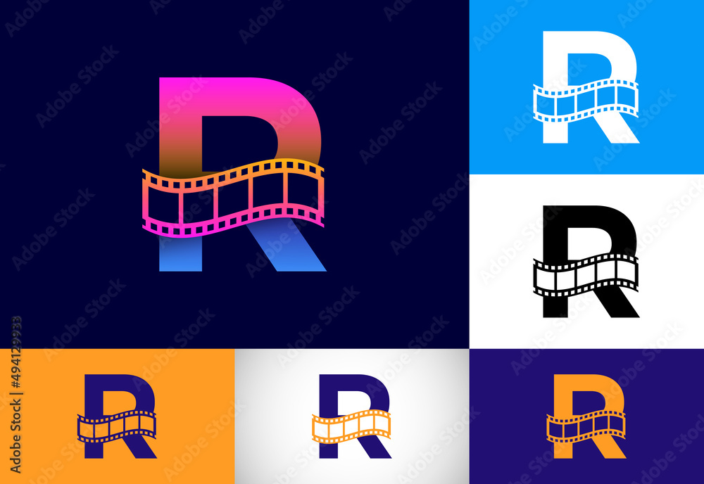 Initial R monogram alphabet incorporated with film reel. Video and ...